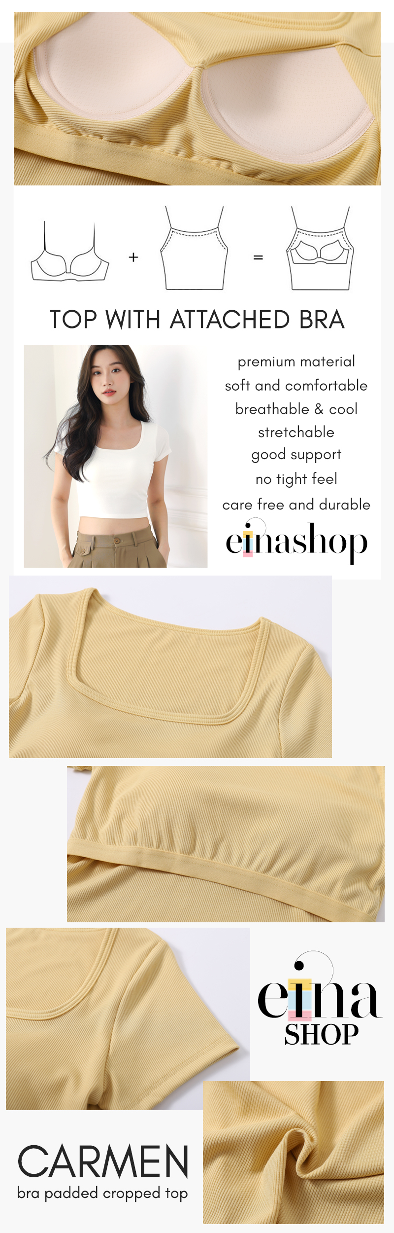 Carmen Bra Padded Square neck Cropped Top – einashop