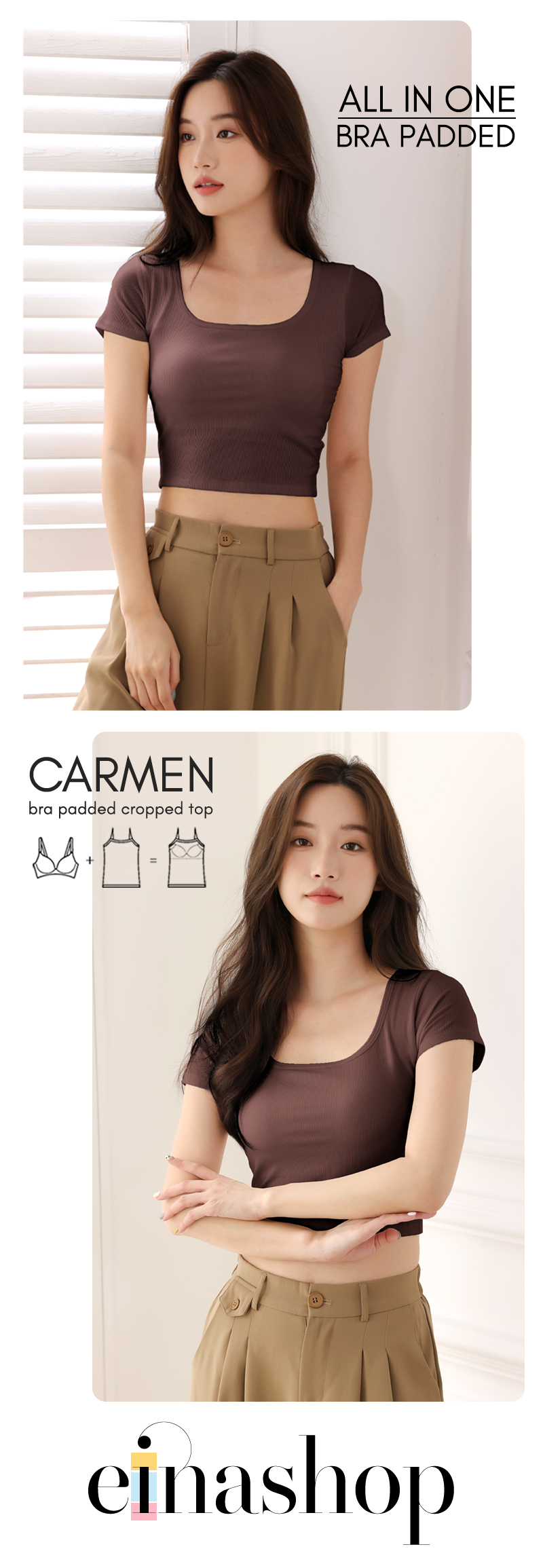 Carmen Bra Padded Square neck Cropped Top – einashop