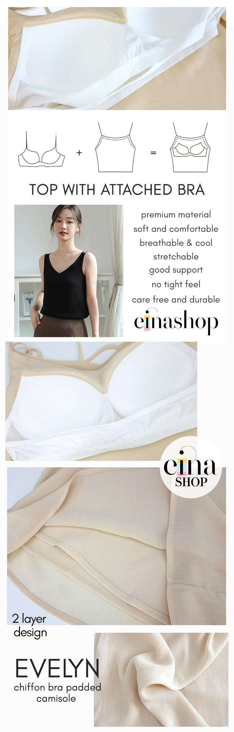 Evelyn Bra Padded Chiffon Camisole – einashop