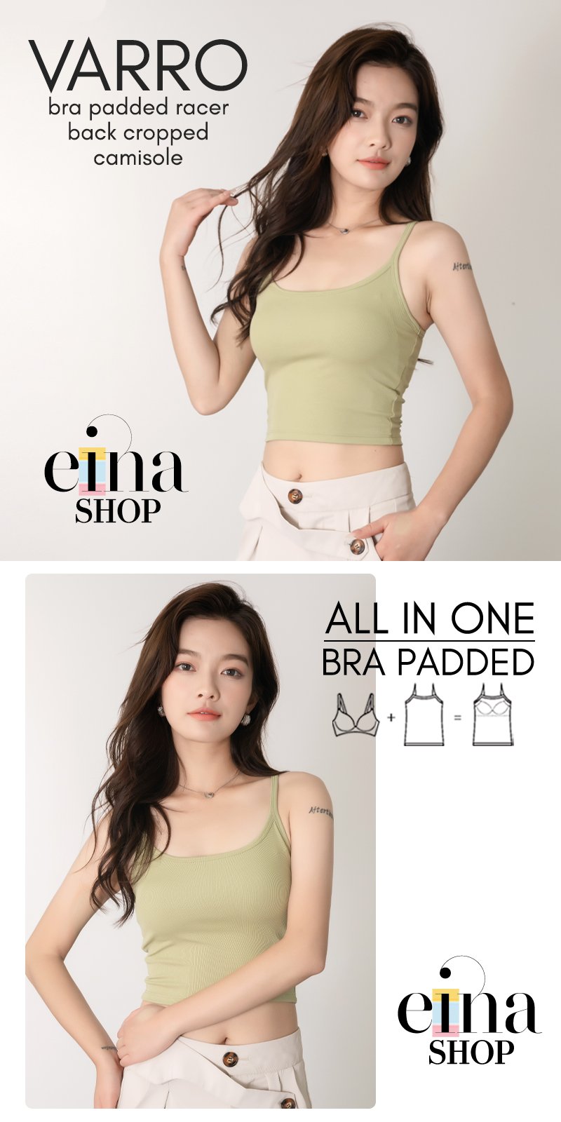 Varro Bra Padded Racer Back Cropped Camisole - einashop