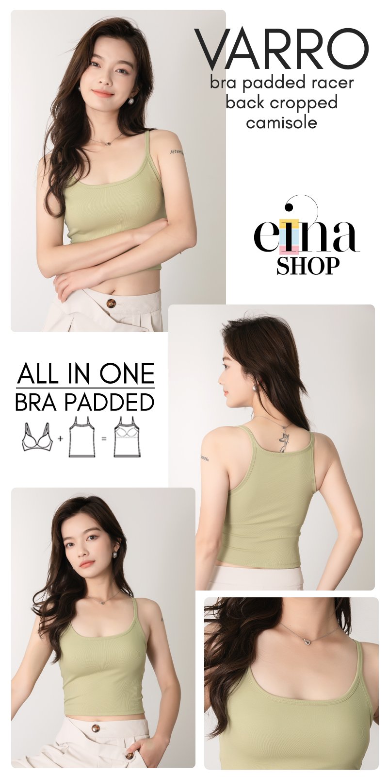 Varro Bra Padded Racer Back Cropped Camisole - einashop