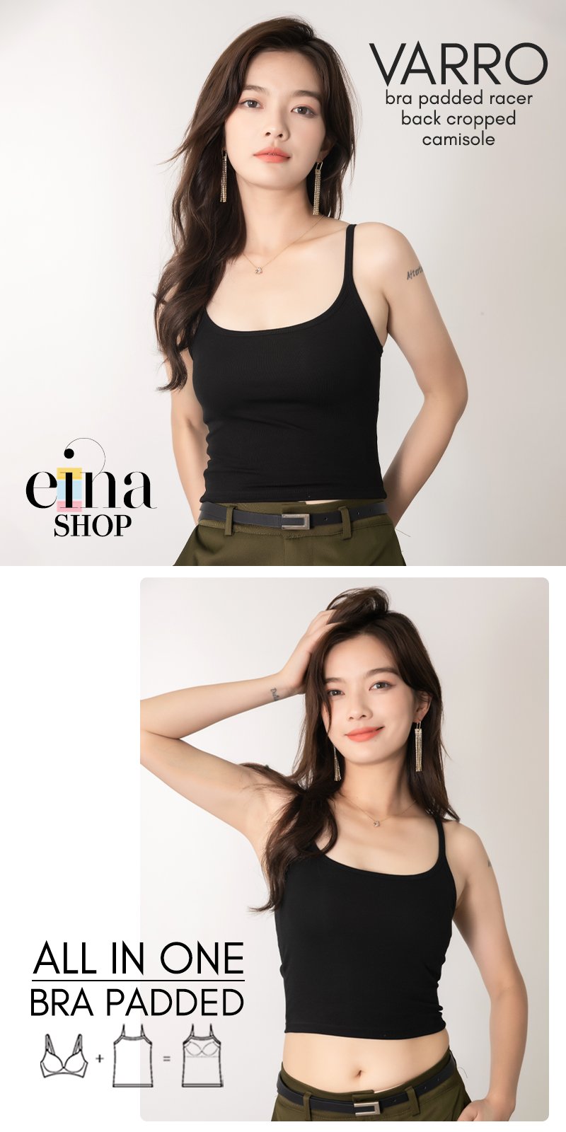Varro Bra Padded Racer Back Cropped Camisole - einashop