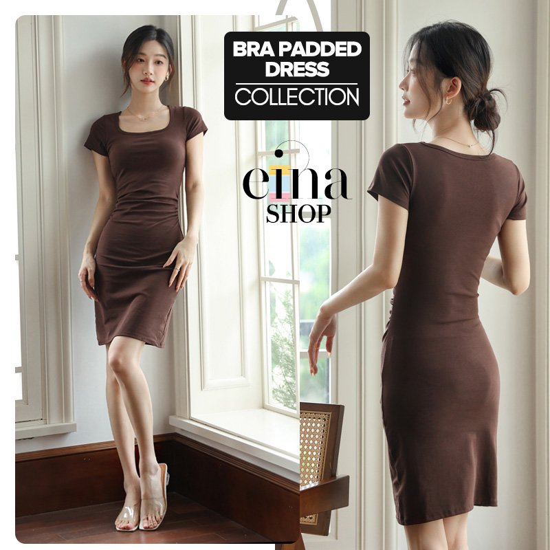 Celest Square Neck Bra Padded Sheath Dress - einashop