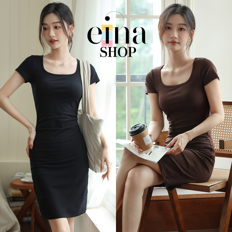 Celest Square Neck Bra Padded Sheath Dress – einashop