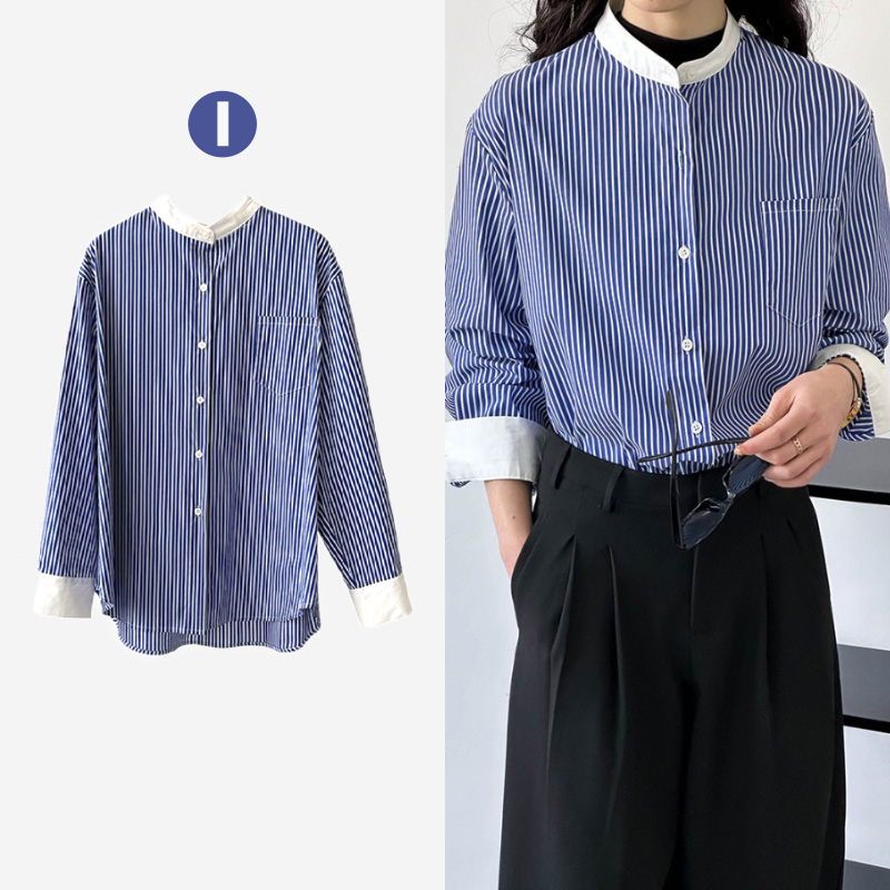 Jerine Stripe Mandarin Collar Shirt Signature Collection – einashop